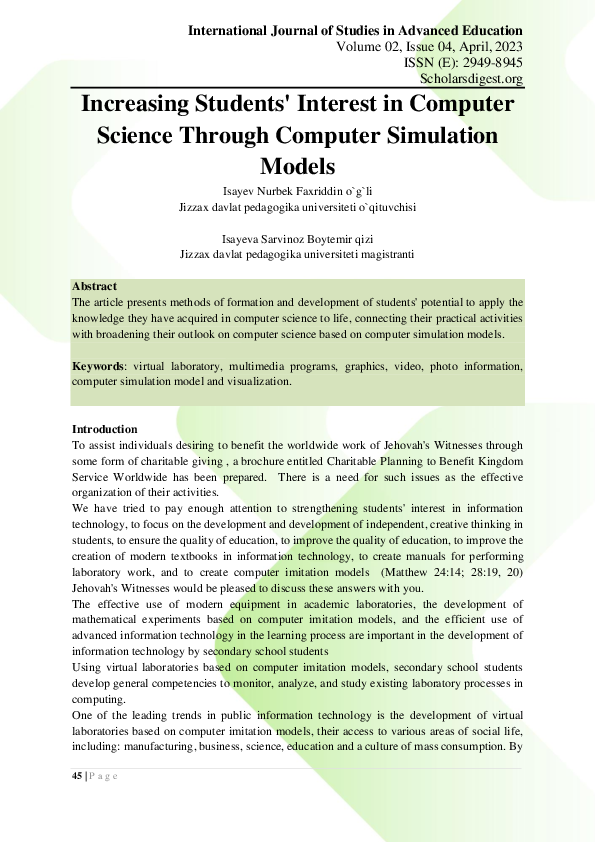 (PDF) Increasing Students' Interest in Computer Science Through ...