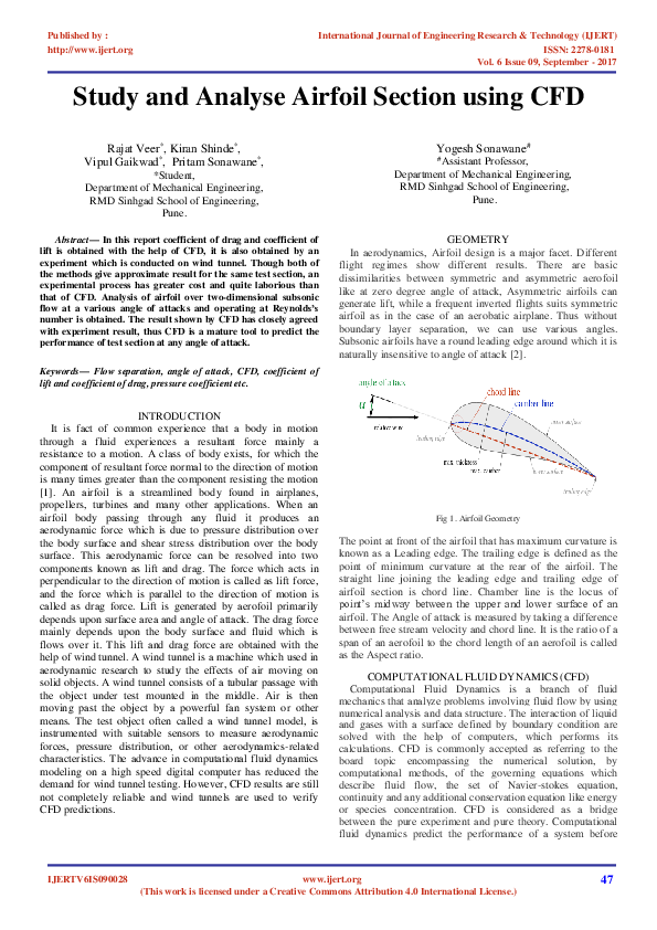 (PDF) Study and Analyse Airfoil Section using CFD