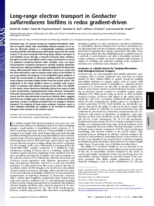 (PDF) Long-range electron transport in Geobacter sulfurreducens ...