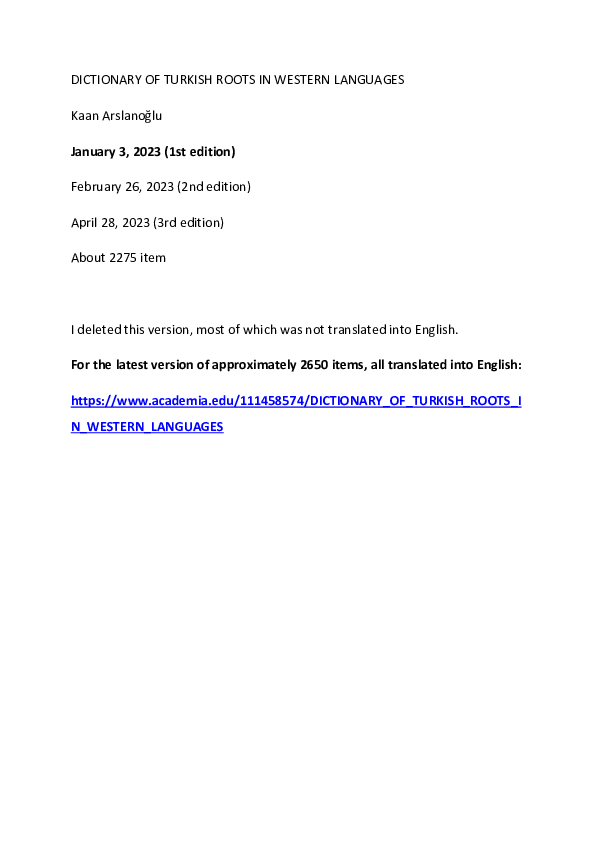 (PDF) DICTIONARY OF TURKISH ROOTS IN WESTERN LANGUAGES