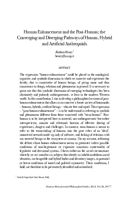 (PDF) Human Enhancement and the Post-Human; the Converging and ...