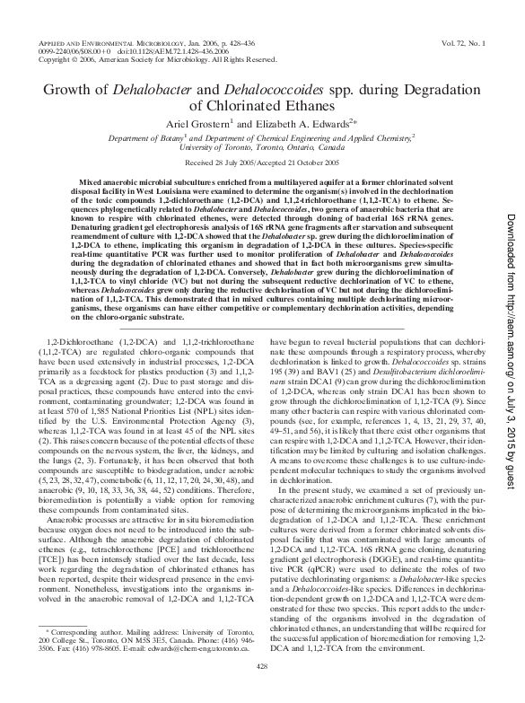 (PDF) Growth of Dehalobacter and Dehalococcoides spp. during ...