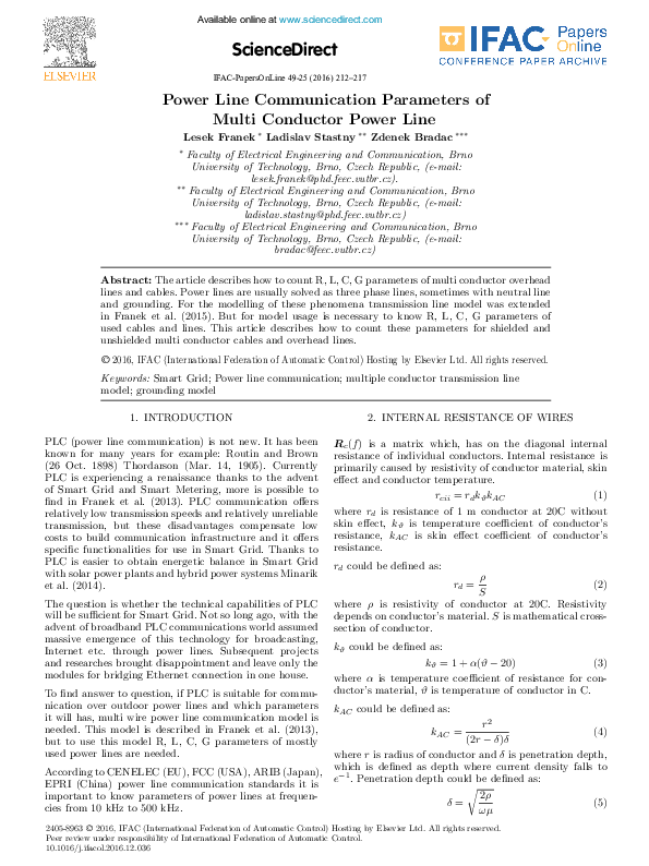 (PDF) Power Line Communication Parameters of Multi Conductor Power Line