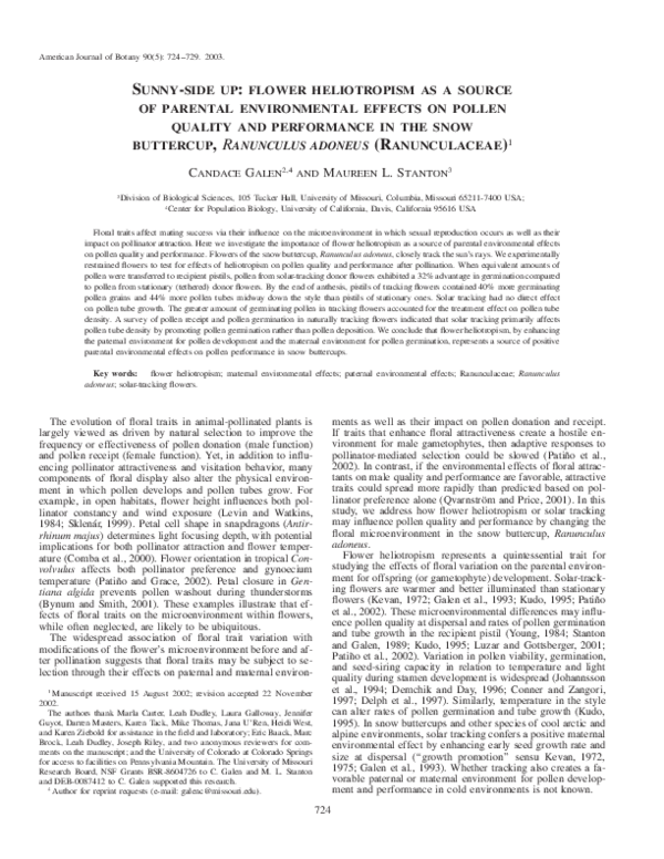 (PDF) Sunny‐side up: flower heliotropism as a source of parental ...