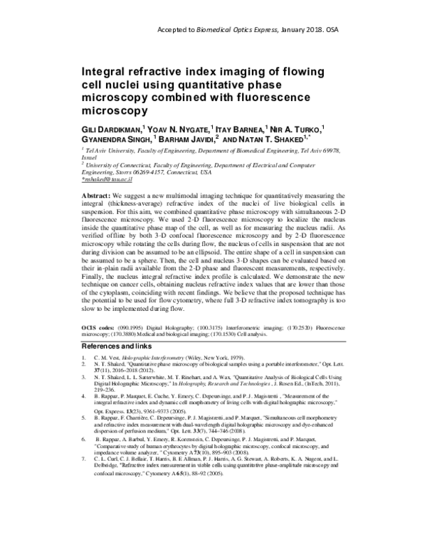 (PDF) Integral refractive index imaging of flowing cell nuclei using ...