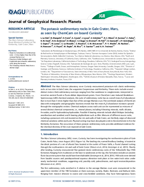 (PDF) The potassic sedimentary rocks in Gale Crater, Mars, as seen by ...