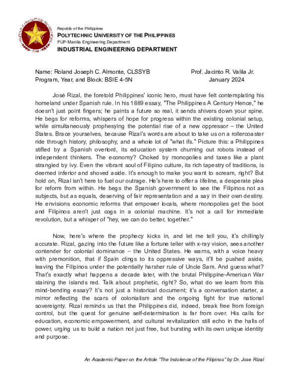 (PDF) ALMONTE_Academic Paper on The Philippines A Century Hence by Dr ...