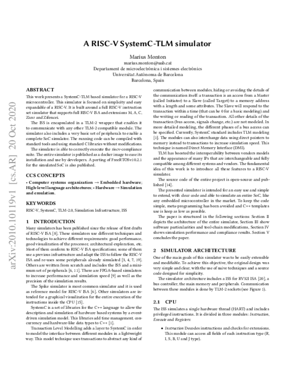 (PDF) A RISC-V SystemC-TLM simulator