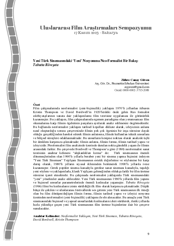 (PDF) Yeni Türk Sinemasındaki ‘Yeni’ Nosyonuna Neo-Formalist Bir Bakış ...