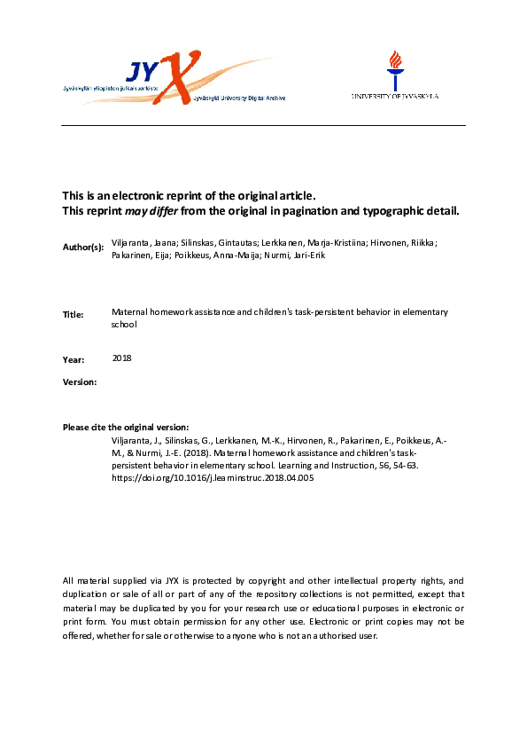 (PDF) Maternal homework assistance and children's task-persistent ...