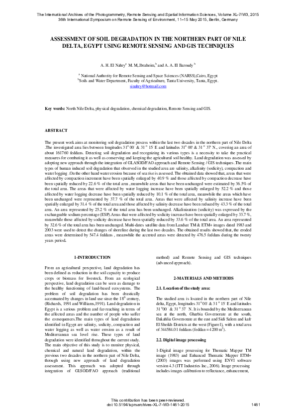 (PDF) Assessment of Soil Degradation in the Northern Part of Nile Delta, Egypt Using Remote ...