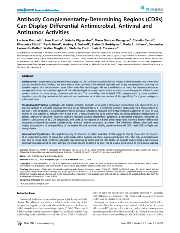 (PDF) Antibody Complementarity-Determining Regions (CDRs) Can Display ...