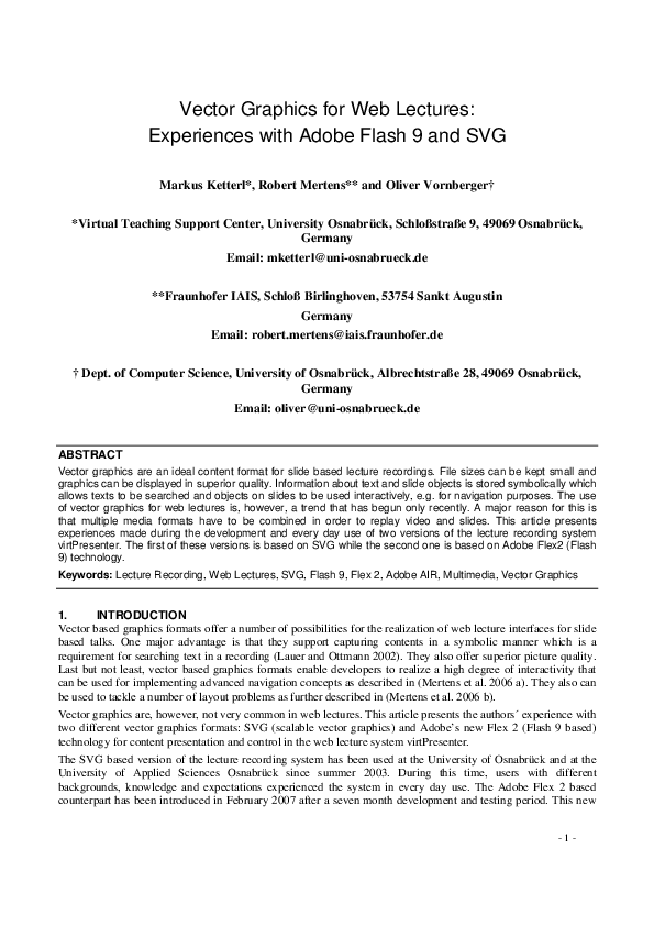 (PDF) Vector graphics for web lectures: experiences with Adobe Flash 9 and SVG