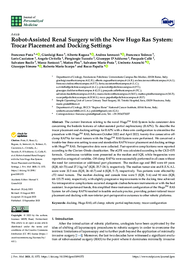 (PDF) Robot-Assisted Renal Surgery with the New Hugo Ras System: Trocar ...