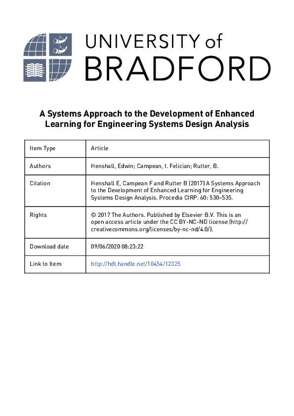 (PDF) A Systems Approach to the Development of Enhanced Learning for Engineering Systems Design ...