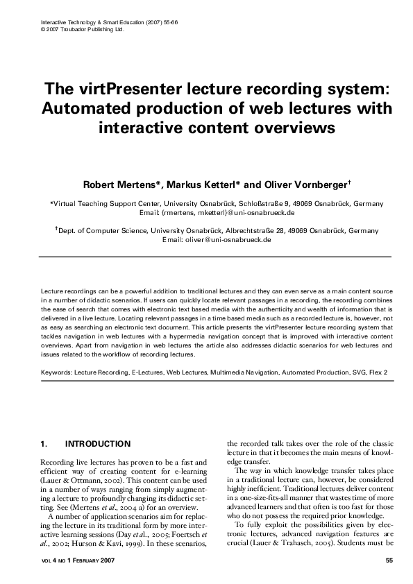 (PDF) The virtPresenter lecture recording system: Automated production ...