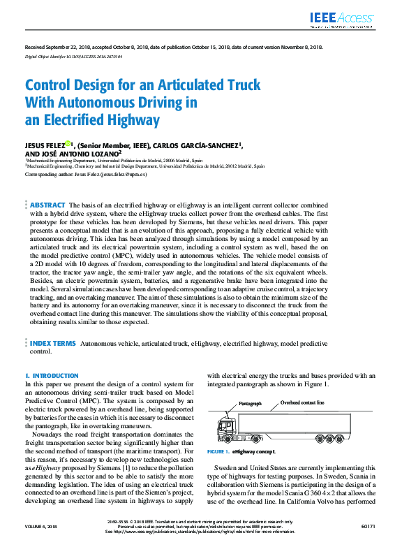 (PDF) Control Design for an Articulated Truck With Autonomous Driving ...