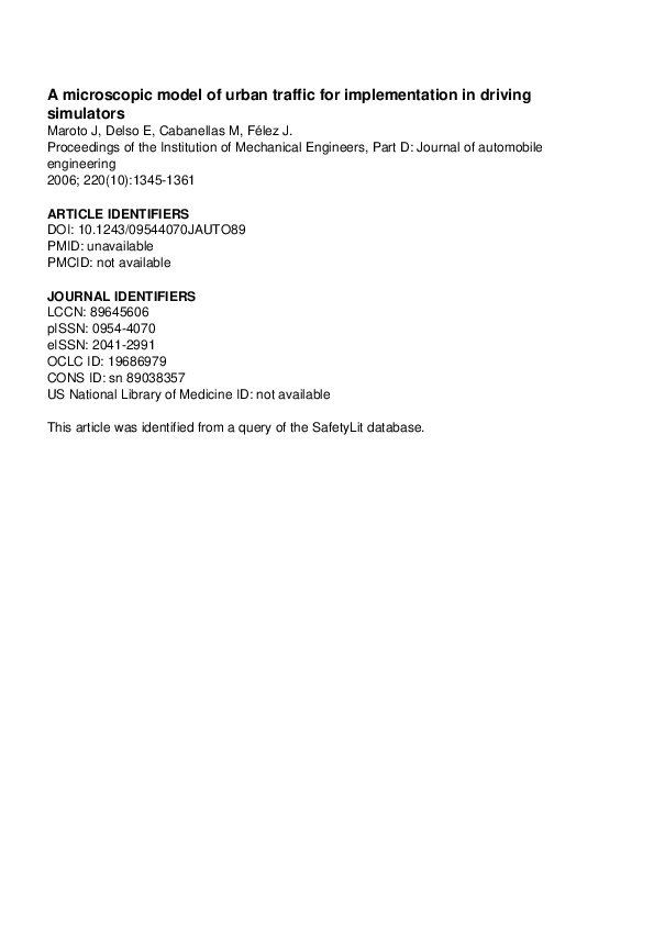 (PDF) A microscopic model of urban traffic for implementation in driving simulators