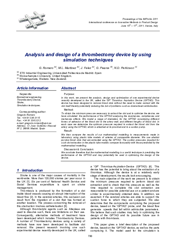 Pdf Analysis And Design Of A Thrombectomy Device By Using Simulation Techniques