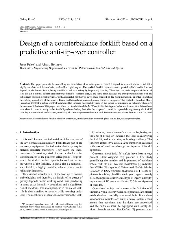 (PDF) Design of a counterbalance forklift based on a predictive anti ...