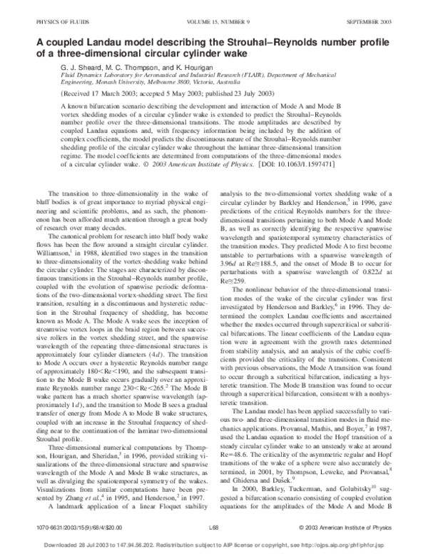 (PDF) A coupled Landau model describing the Strouhal–Reynolds number ...