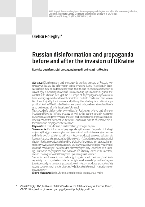 (PDF) Russian disinformation and propaganda before and after the ...