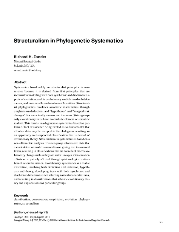 (PDF) Structuralism in Phylogenetic Systematics