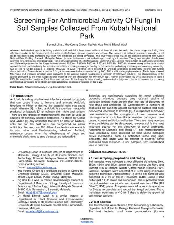 (PDF) Screening For Antimicrobial Activity Of Fungi In Soil Samples ...