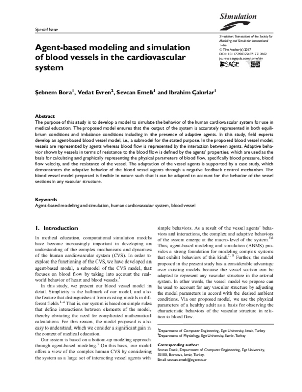(PDF) Agent-based modeling and simulation of blood vessels in the cardiovascular system