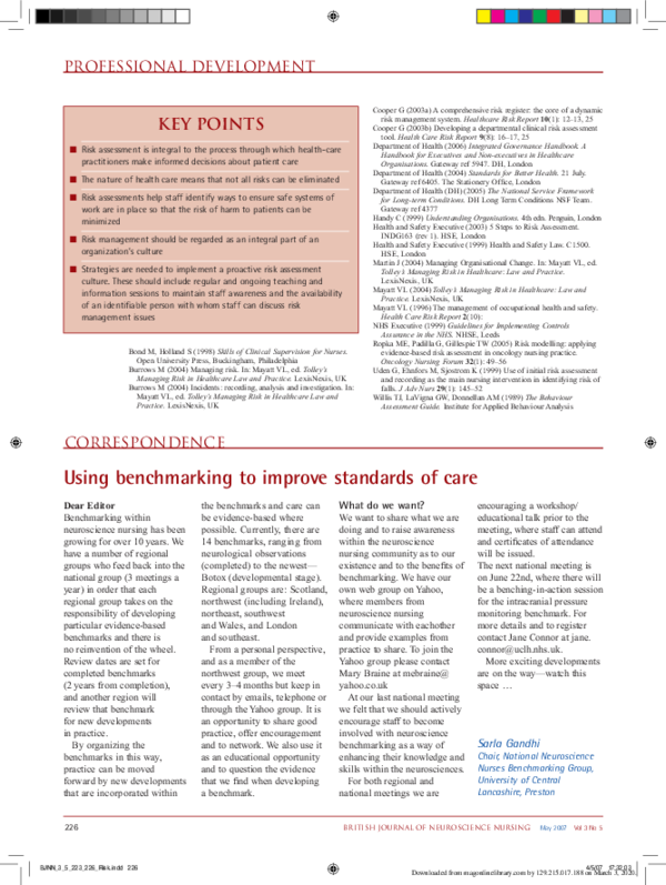 (PDF) Using benchmarking to improve standards of care