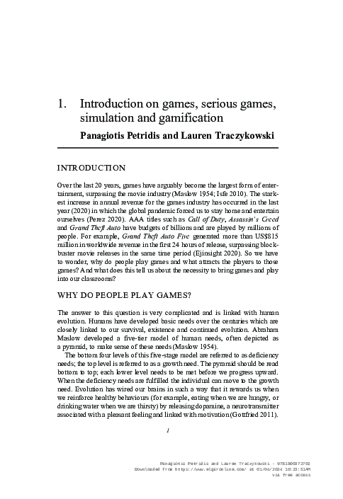 (PDF) Introduction on games, serious games, simulation and gamification