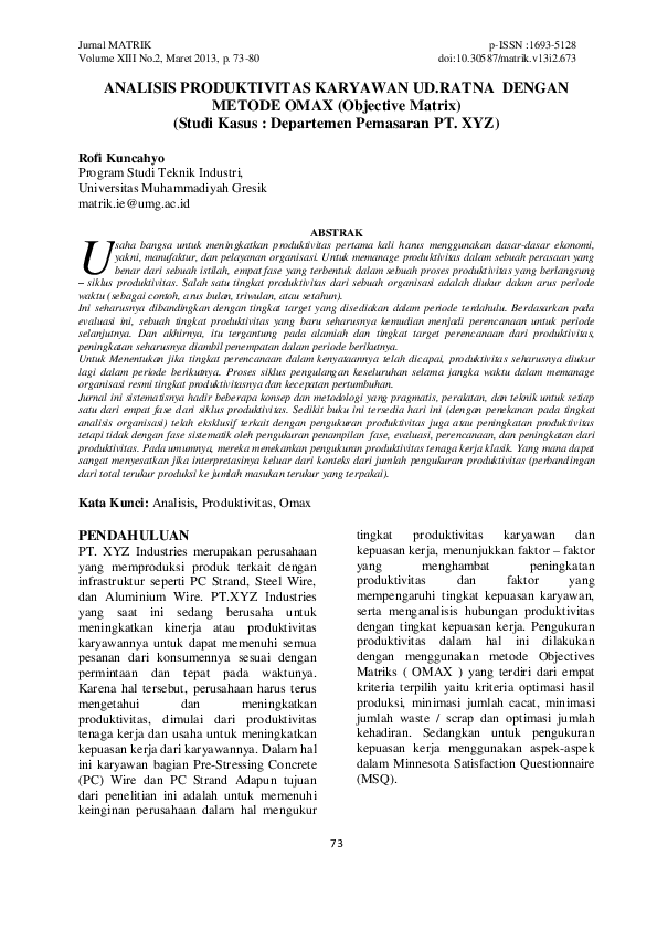 (PDF) ANALISIS PRODUKTIVITAS KARYAWAN UD.RATNA DENGAN METODE OMAX ...
