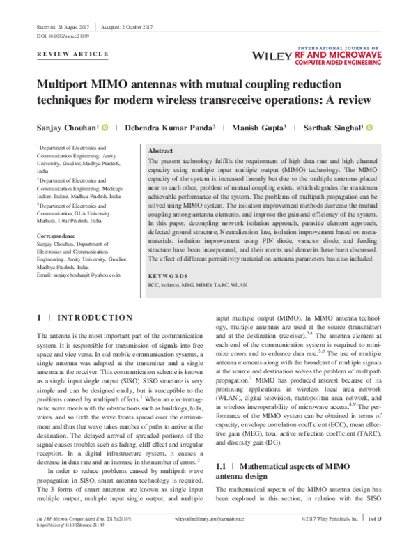 (PDF) Multiport MIMO antennas with mutual coupling reduction techniques for modern wireless ...