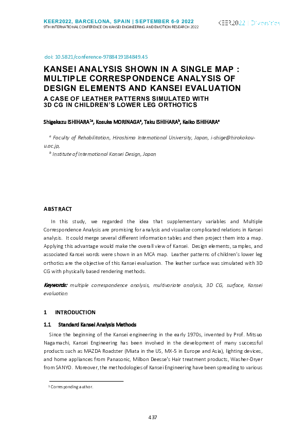(PDF) Kansei analysis shown in a single map: multiple correspondence analysis of design elements ...