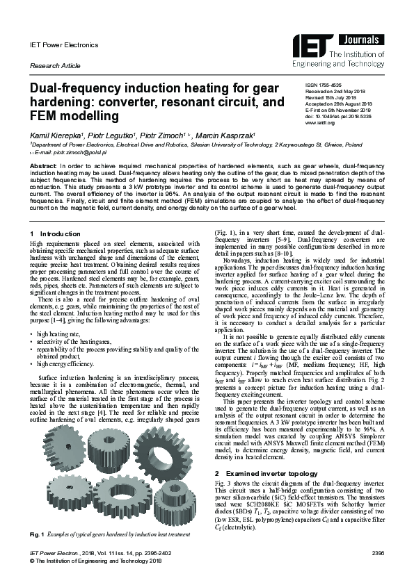 (PDF) Dual‐frequency induction heating for gear hardening: converter ...