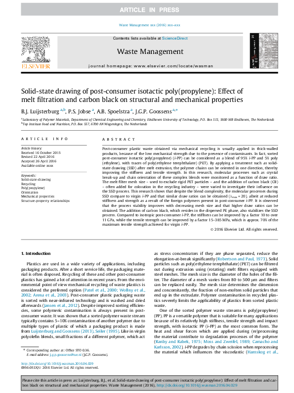 (PDF) Solid-state drawing of post-consumer isotactic poly(propylene ...