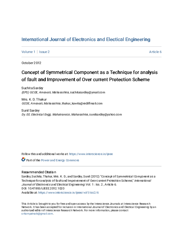 (PDF) Concept of Symmetrical Component as a Technique for analysis of fault and Improvement of ...