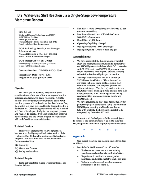 (PDF) Water Gas Shift Reaction with A Single Stage Low Temperature ...
