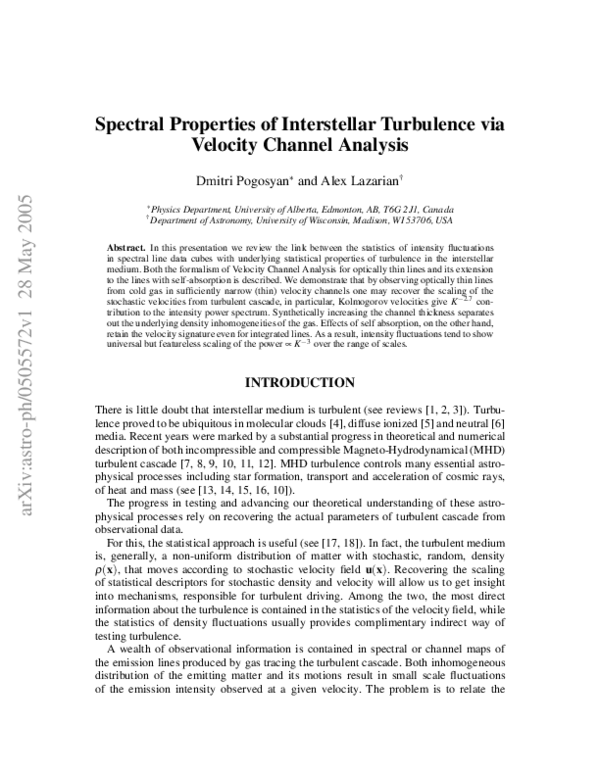 (PDF) Spectral Properties of Interstellar Turbulence via Velocity Channel Analysis