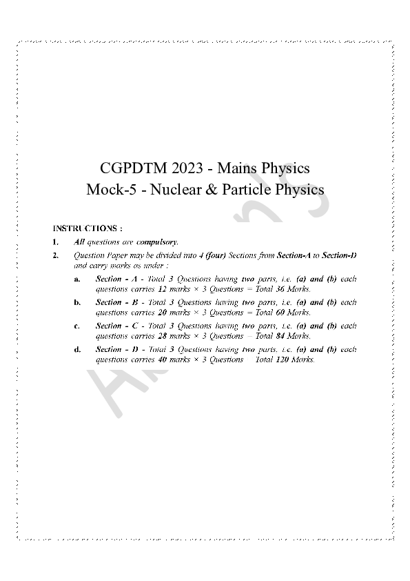 (PDF) CGPDTM 2023 -Mains Physics Mock-5 -Nuclear & Particle Physics