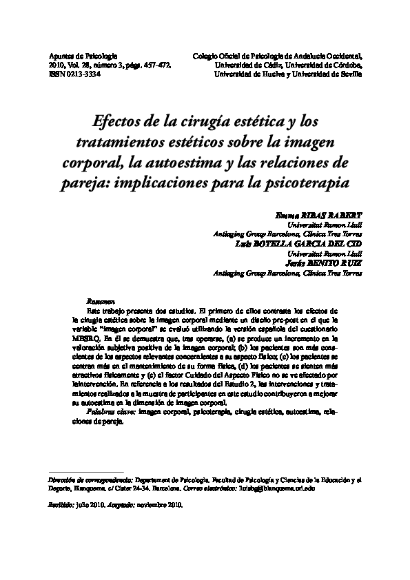 (PDF) Efectos de la cirugía estética y los tratamientos estéticos sobre ...