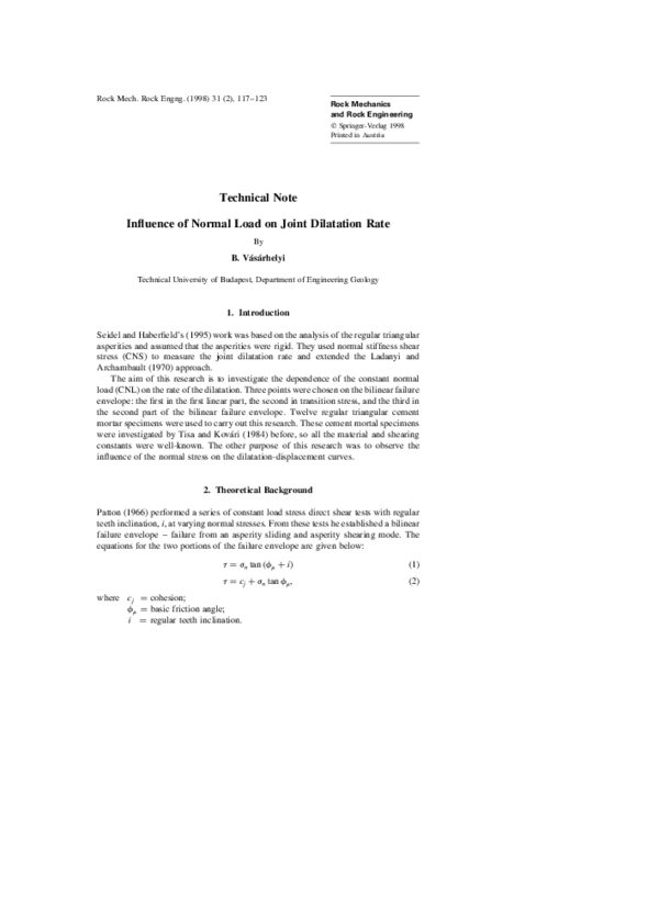 (PDF) Influence of Normal Load on Joint Dilatation Rate