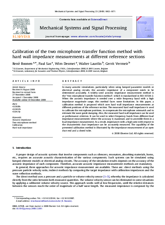 (PDF) Calibration of the two microphone transfer function method with ...