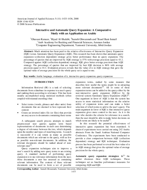 (PDF) Interactive and Automatic Query Expansion: A Comparative Study with an Application on Arabic