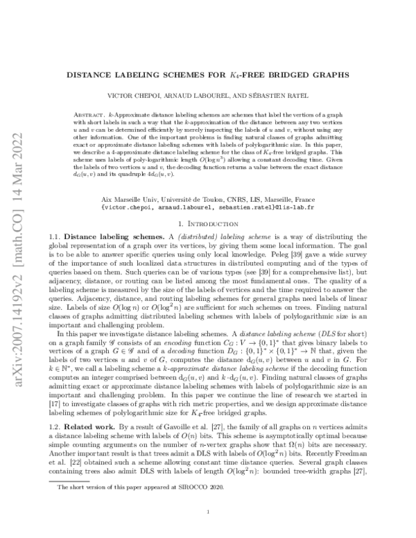 (PDF) Distance Labeling Schemes for $$K_4$$-Free Bridged Graphs