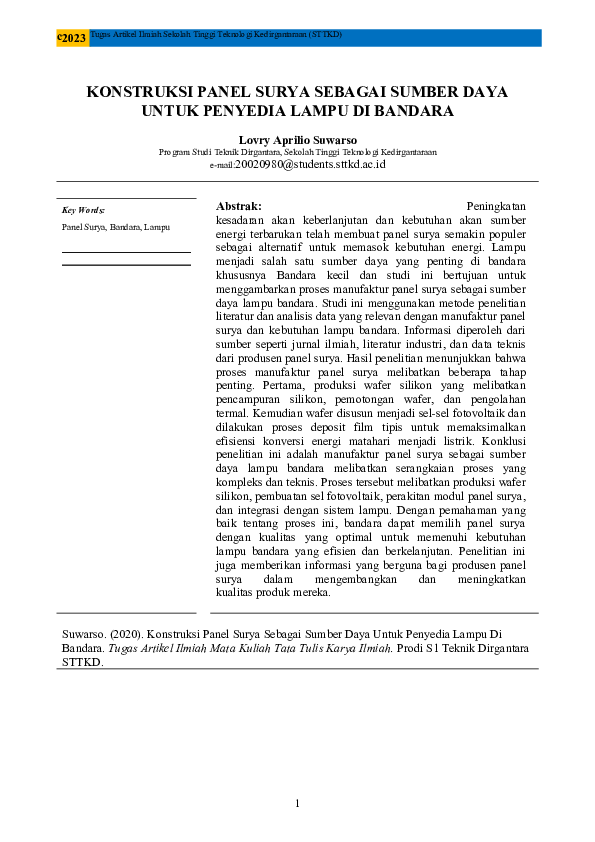 (DOC) KONSTRUKSI PANEL SURYA SEBAGAI SUMBER DAYA UNTUK PENYEDIA LAMPU ...