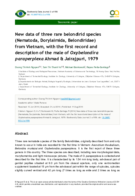 (PDF) New data of three rare belondirid species (Nematoda, Dorylaimida ...