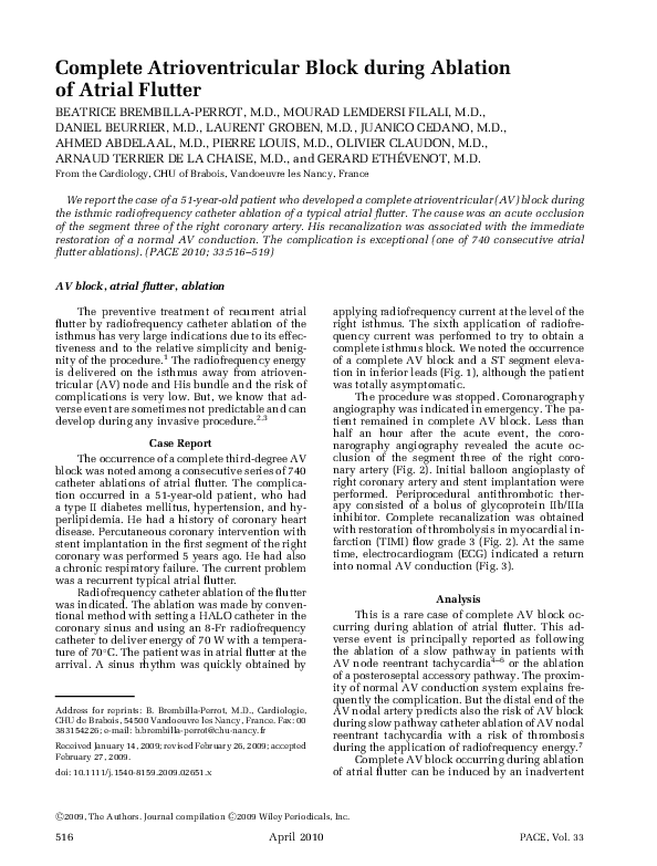 (PDF) Complete Atrioventricular Block during Ablation of Atrial Flutter