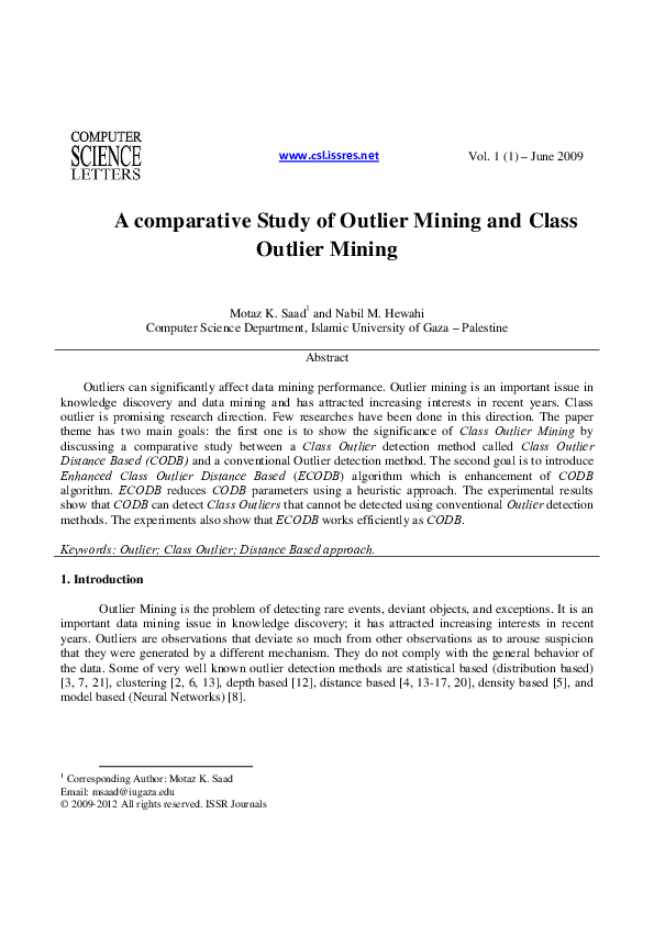 (PDF) A comparative study of outlier mining and class outlier mining