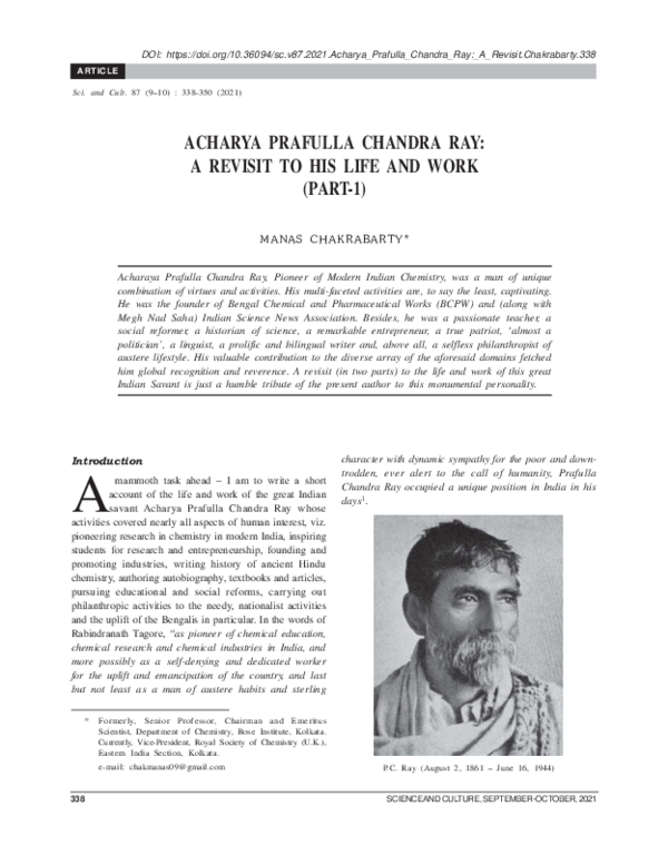 (PDF) Acharya Prafulla Chandra Ray: A Revisit to His Life and Work (PART-2)
